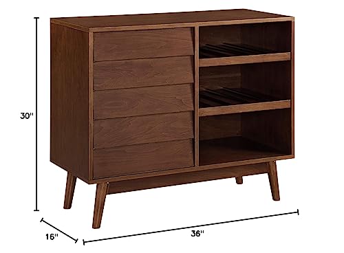 Walker Edison Mid-Century Modern Wood Kitchen Buffet Sideboard with Bottle Storage-Entryway Serving Wine Storage Doors-Dining Room Console, 36 Inch, Walnut