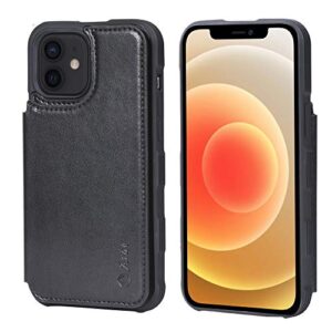 Arae Case for iPhone 12 and iPhone 12 Pro - Wallet Cover with PU Leather Card Holder - Black