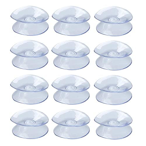 RLECS 12pcs Double Sided Suction Cups Sucker Pads for Glass, 1.18 Inch Transparent Blue PVC Plastic Small Suction Cup Without Trace