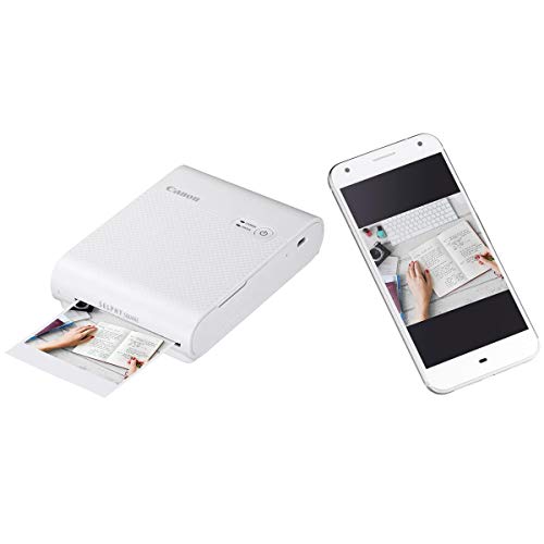 Canon SELPHY Square QX10 Compact Photo Printer, White - with Canon SELPHY Color Ink/Label Set XS-20L 20 Sheets