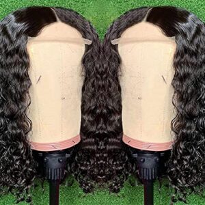 Short Bob Wigs 4x4 Lace Closure Wigs Human Hair Brazilian Curly Lace Front Wigs Human Hair Deep Wave Bob Wigs for Black Women 150% Density Pre Plucked with Baby hair 14 Inch