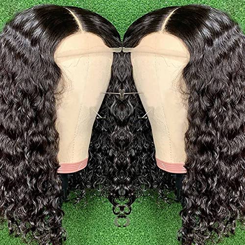 Short Bob Wigs 4x4 Lace Closure Wigs Human Hair Brazilian Curly Lace Front Wigs Human Hair Deep Wave Bob Wigs for Black Women 150% Density Pre Plucked with Baby hair 14 Inch