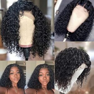 Short Bob Wigs 4x4 Lace Closure Wigs Human Hair Brazilian Curly Lace Front Wigs Human Hair Deep Wave Bob Wigs for Black Women 150% Density Pre Plucked with Baby hair 14 Inch