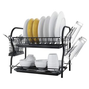 tohlar dish drying rack rustproof dish racks 2 tier kitchen organizer with drain board/cup holder dish drainer small drying rack