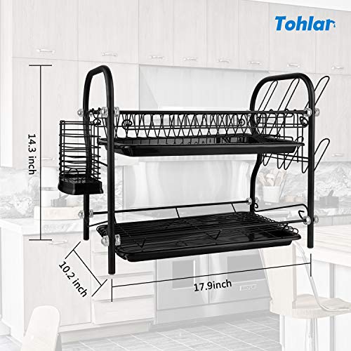 Tohlar Dish Drying Rack Rustproof Dish Racks 2 Tier Kitchen Organizer with Drain Board/Cup Holder Dish Drainer Small Drying Rack