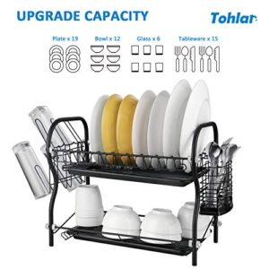 Tohlar Dish Drying Rack Rustproof Dish Racks 2 Tier Kitchen Organizer with Drain Board/Cup Holder Dish Drainer Small Drying Rack