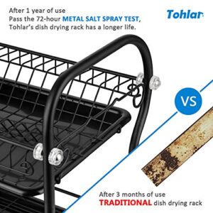 Tohlar Dish Drying Rack Rustproof Dish Racks 2 Tier Kitchen Organizer with Drain Board/Cup Holder Dish Drainer Small Drying Rack