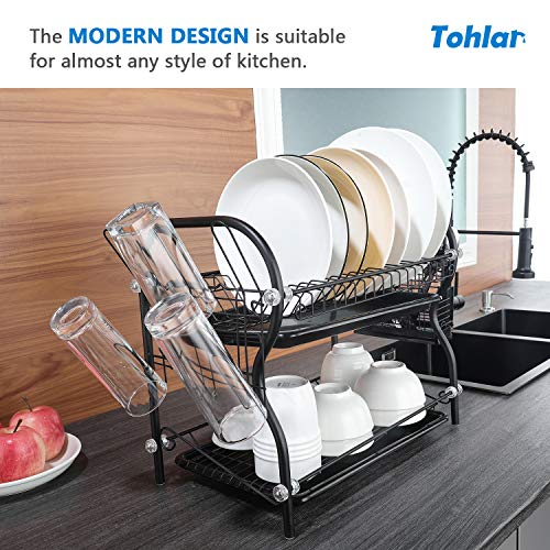 Tohlar Dish Drying Rack Rustproof Dish Racks 2 Tier Kitchen Organizer with Drain Board/Cup Holder Dish Drainer Small Drying Rack