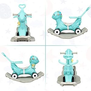 Costzon 4 in 1 Baby Rocking Horse, Ride on Push Car, Push and Ride Racer w/Music, Safety Bar, Parental Handle, Cushion, Kids Sliding Cart Rocker for 3–5 Year Old, Toddler Boys & Girls Gift Toy, Green