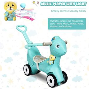 Costzon 4 in 1 Baby Rocking Horse, Ride on Push Car, Push and Ride Racer w/Music, Safety Bar, Parental Handle, Cushion, Kids Sliding Cart Rocker for 3–5 Year Old, Toddler Boys & Girls Gift Toy, Green