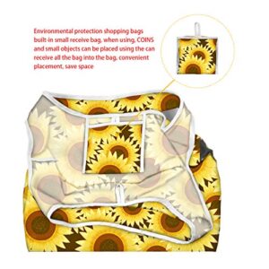 WELLFLYHOM Yellow School Bus Reusable Shopping Durable Polyester Cloth Totes Gift Bags with Pouch Long Handle Heavy Duty Eco Friendly for Shopping Trip,Groceries,Library Trip