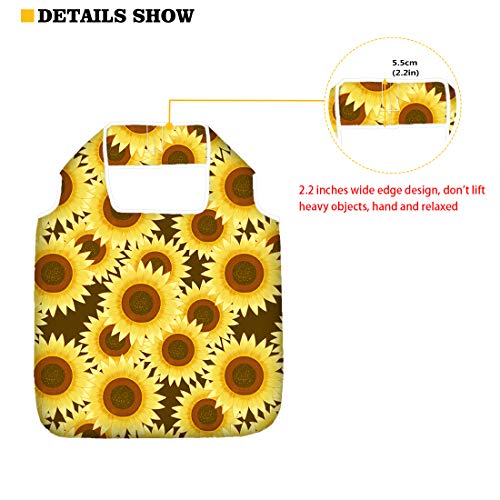 WELLFLYHOM Yellow School Bus Reusable Shopping Durable Polyester Cloth Totes Gift Bags with Pouch Long Handle Heavy Duty Eco Friendly for Shopping Trip,Groceries,Library Trip