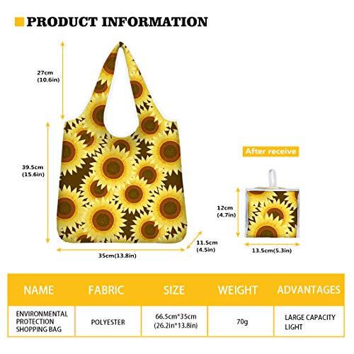 WELLFLYHOM Yellow School Bus Reusable Shopping Durable Polyester Cloth Totes Gift Bags with Pouch Long Handle Heavy Duty Eco Friendly for Shopping Trip,Groceries,Library Trip