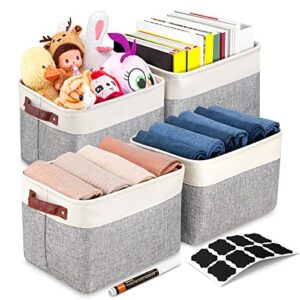 artsdi 4 pack storage bins | fabric storage basket for shelves for organizing closet shelf nursery toy | decorative large linen closet organizers with handles cubes (white and gray, large)