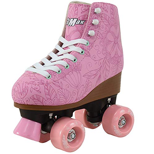 StMax Quad Roller Skates for Girls and Women-Size 2.5 Kids to 8.5 Women -Outdoor, Indoor and Rink Skating- Classic High Cuff with Adjustable Lace System (Pink, 8 Women)