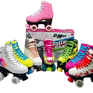 StMax Quad Roller Skates for Girls and Women-Size 2.5 Kids to 8.5 Women -Outdoor, Indoor and Rink Skating- Classic High Cuff with Adjustable Lace System (Pink, 8 Women)