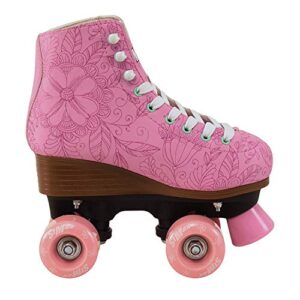 StMax Quad Roller Skates for Girls and Women-Size 2.5 Kids to 8.5 Women -Outdoor, Indoor and Rink Skating- Classic High Cuff with Adjustable Lace System (Pink, 8 Women)