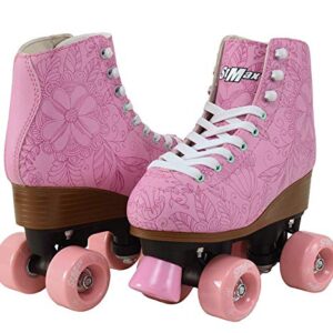 StMax Quad Roller Skates for Girls and Women-Size 2.5 Kids to 8.5 Women -Outdoor, Indoor and Rink Skating- Classic High Cuff with Adjustable Lace System (Pink, 8 Women)