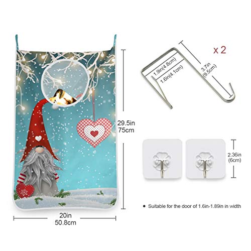 Winter Gnome Tomte Christmas Hanging Laundry Hamper Bag Winter New Year Xmas Heart Dirty Clothes Bag Large Storage Folding Basket Hanging Zippered Laundry Basket for Bathroom College, Closet, Behind