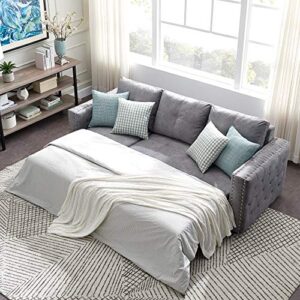 MOREDESIGN Reversible Sleeper Sectional Sofa, Corner Sofa-Bed with Storage,91" W*64.5" D*35.5" H, nailheaded, Grey