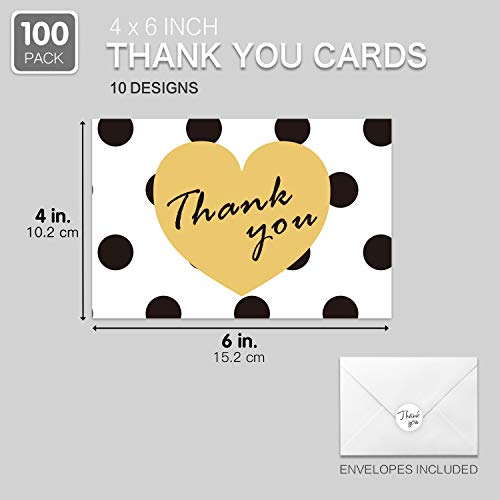 Hotcinfin 100 Thank You Cards Boxed Set,100 Assorted Simple Blank Greeting Note Cards Bulk with Envelopes and Stickers - Graduation, Business, Bridal/Baby Shower, Wedding, Funeral- 4X6