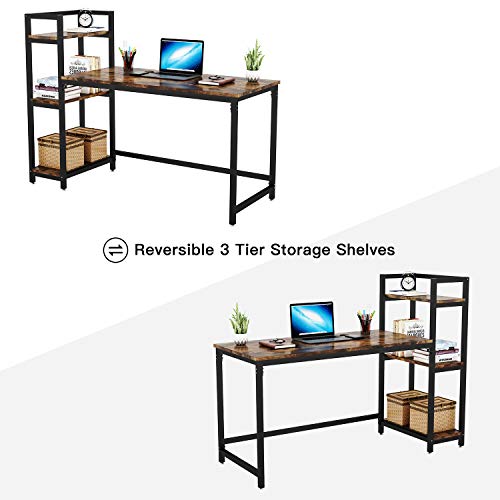 Dripex Computer Desk with 3 Storage Shelves - 41.73" Study Desk with Bookshelves, Compact Corner Desk Industrial Style Sturdy Writing Desk for Home Office Workstation,Rustic Brown