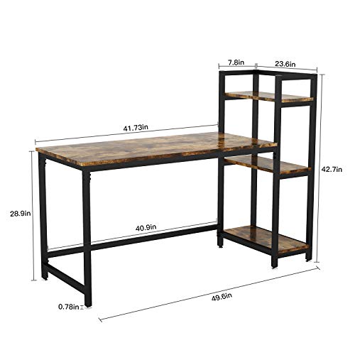 Dripex Computer Desk with 3 Storage Shelves - 41.73" Study Desk with Bookshelves, Compact Corner Desk Industrial Style Sturdy Writing Desk for Home Office Workstation,Rustic Brown