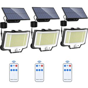 nacinic solar outdoor light motion sensor waterproof with 200 bright led, remote, separate panel, 16.4ft cable, dusk to dawn lighting mode, security solar powered flood lights 200 led 3-pack