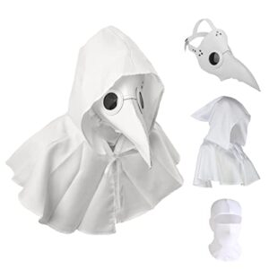 koilluxu white plague doctor mask costumes set, leather bird beak mask for halloween cosplay party costume, masquerade party costume props. (white)