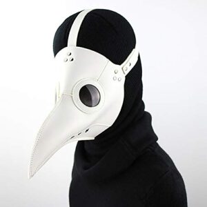 KOILLUXU White Plague Doctor Mask Costumes Set, Leather Bird Beak Mask for Halloween Cosplay Party Costume, Masquerade Party Costume Props. (White)