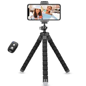 torjim phone tripod, mini cell phone tripod with wireless remote control & phone holder, 360°rotation flexible travel tripod for smartphone, dslr camera