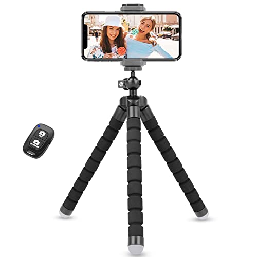 Torjim Phone Tripod, Mini Cell Phone Tripod with Wireless Remote Control & Phone Holder, 360°Rotation Flexible Travel Tripod for Smartphone, DSLR Camera