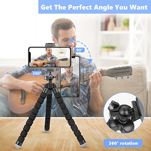 Torjim Phone Tripod, Mini Cell Phone Tripod with Wireless Remote Control & Phone Holder, 360°Rotation Flexible Travel Tripod for Smartphone, DSLR Camera