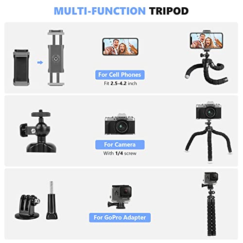 Torjim Phone Tripod, Mini Cell Phone Tripod with Wireless Remote Control & Phone Holder, 360°Rotation Flexible Travel Tripod for Smartphone, DSLR Camera