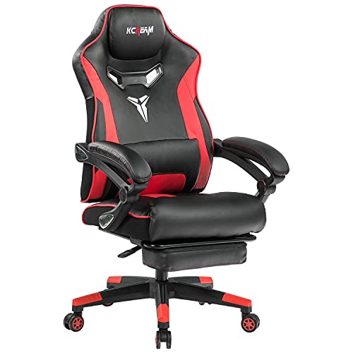 KCREAM Gaming Chair Computer Desk Chair with Footrest Racing Style Ergonomic Game Chair with Build-in Lumbar Support and Adjustable Recliner High Back Leather E-Sports Chair for Adult (8521-red)