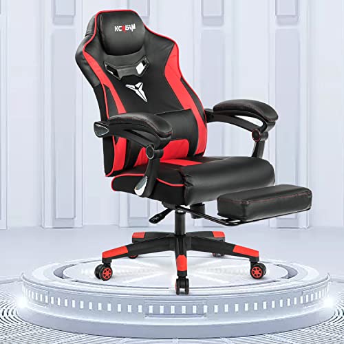 KCREAM Gaming Chair Computer Desk Chair with Footrest Racing Style Ergonomic Game Chair with Build-in Lumbar Support and Adjustable Recliner High Back Leather E-Sports Chair for Adult (8521-red)