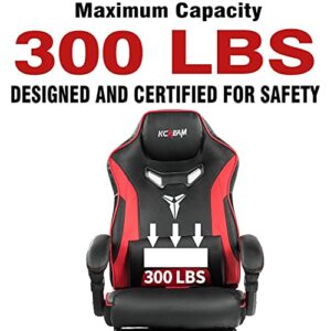 KCREAM Gaming Chair Computer Desk Chair with Footrest Racing Style Ergonomic Game Chair with Build-in Lumbar Support and Adjustable Recliner High Back Leather E-Sports Chair for Adult (8521-red)