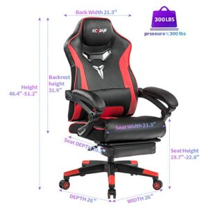 KCREAM Gaming Chair Computer Desk Chair with Footrest Racing Style Ergonomic Game Chair with Build-in Lumbar Support and Adjustable Recliner High Back Leather E-Sports Chair for Adult (8521-red)