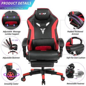 KCREAM Gaming Chair Computer Desk Chair with Footrest Racing Style Ergonomic Game Chair with Build-in Lumbar Support and Adjustable Recliner High Back Leather E-Sports Chair for Adult (8521-red)