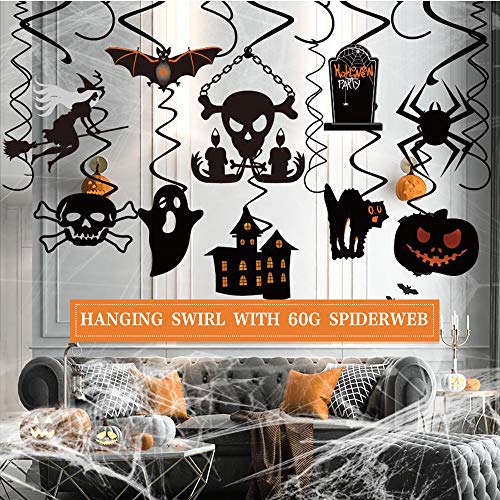 20 Piece Halloween Party Hanging Swirls Decorations with 20g Halloween Spider Web Stretchable Cobweb, Perfect for Home Indoor Outdoor Halloween Party Decorations