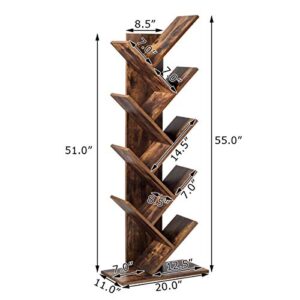 Tangkula 55-Inch Tree Bookshelf, 9-Shelf Free Standing Tree Bookcase, Bookshelves for Home Living Room Office Children’s Room, Display Stand for CDs/Albums/Books, w/Anti-toppling Device (Rustic Brown)