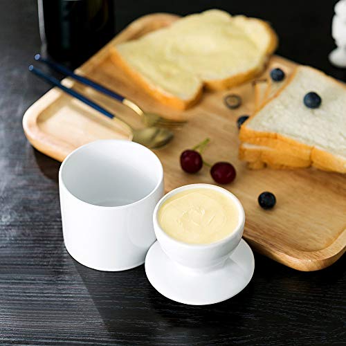 Bekith 2 Pack Porcelain Butter Keeper Crock, French Ceramic Butter Dish with Lid, White Butter Container for Soft Butter