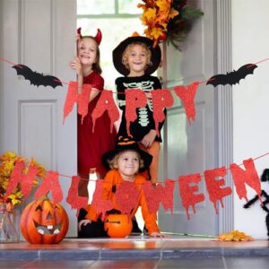 Red Glitter Happy Halloween Banner Halloween Party Banner for Halloween Haunted Houses Home Indoor Mantle Decor Happy Halloween Party Decorations