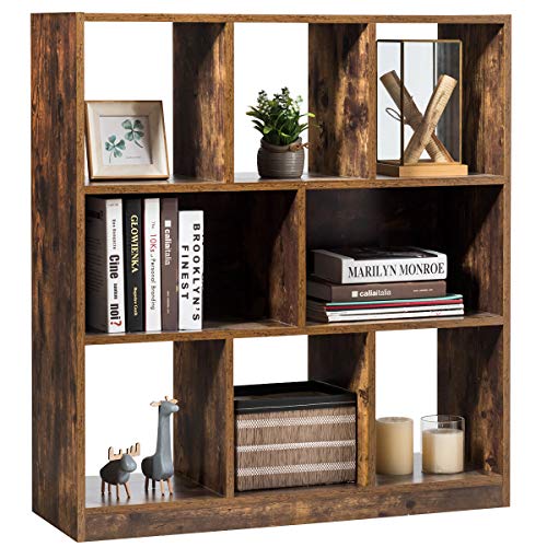 Tangkula Industrial Wooden Bookcase, Freestanding Bookshelf with Open Shelves, Display Cabinet Shelf & Storage Bookcase for Decorations, Books, Storage Cabinet for Living Room Bedroom (Rustic Brown)