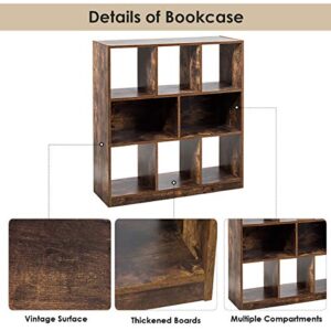 Tangkula Industrial Wooden Bookcase, Freestanding Bookshelf with Open Shelves, Display Cabinet Shelf & Storage Bookcase for Decorations, Books, Storage Cabinet for Living Room Bedroom (Rustic Brown)