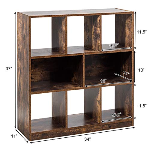 Tangkula Industrial Wooden Bookcase, Freestanding Bookshelf with Open Shelves, Display Cabinet Shelf & Storage Bookcase for Decorations, Books, Storage Cabinet for Living Room Bedroom (Rustic Brown)