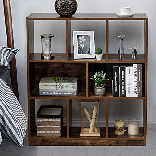 Tangkula Industrial Wooden Bookcase, Freestanding Bookshelf with Open Shelves, Display Cabinet Shelf & Storage Bookcase for Decorations, Books, Storage Cabinet for Living Room Bedroom (Rustic Brown)