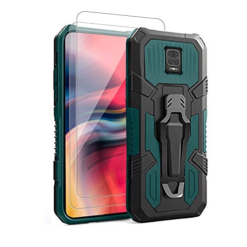 vvoo for Xiaomi Redmi Note 9s/9 Pro Case,with [2 Pack] Tempered Glass Screen Protector Military Grade Hybrid Heavy Duty Protection Built-in Fold Kickstand for Xiaomi Redmi Note 9s/ 9 Pro Case -Green