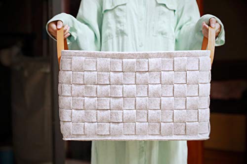 MultiLux Foldable Storage Basket Drawers Nature Handmade Rectangular Felt Fabric Storage Box Containers Felt with Handles for Home Bedroom Towels Clothes Cloest Organizer Large Size Grey