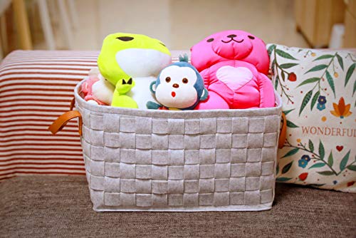 MultiLux Foldable Storage Basket Drawers Nature Handmade Rectangular Felt Fabric Storage Box Containers Felt with Handles for Home Bedroom Towels Clothes Cloest Organizer Large Size Grey